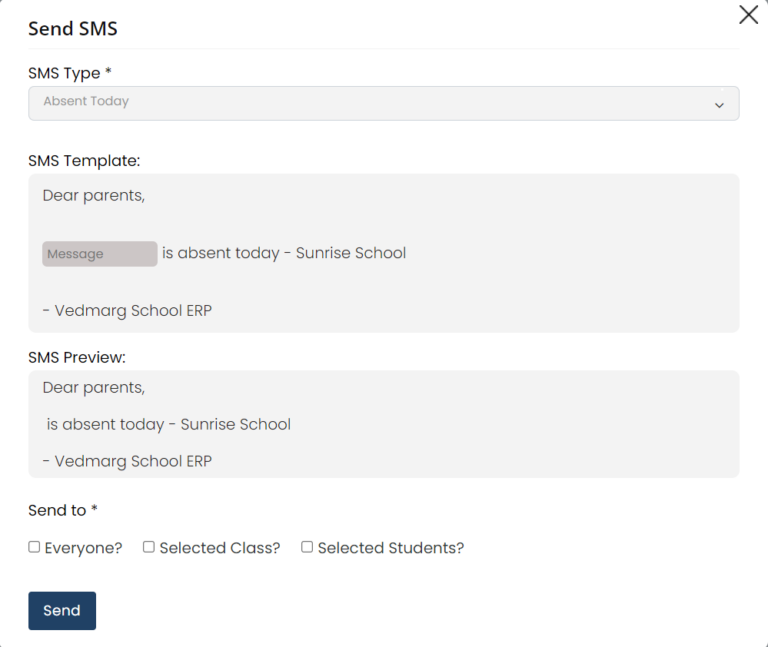 How To Send SMS in Vedmarg School ERP (30+ SMS Templates)