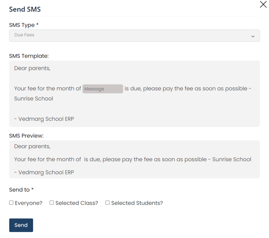 How To Send SMS in Vedmarg School ERP (30+ SMS Templates)
