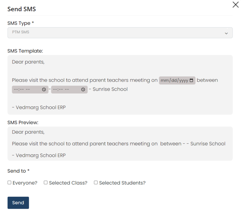 How To Send SMS in Vedmarg School ERP (30+ SMS Templates)