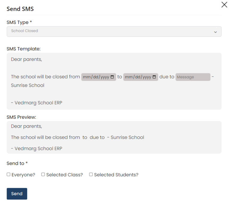 How To Send SMS in Vedmarg School ERP (30+ SMS Templates)