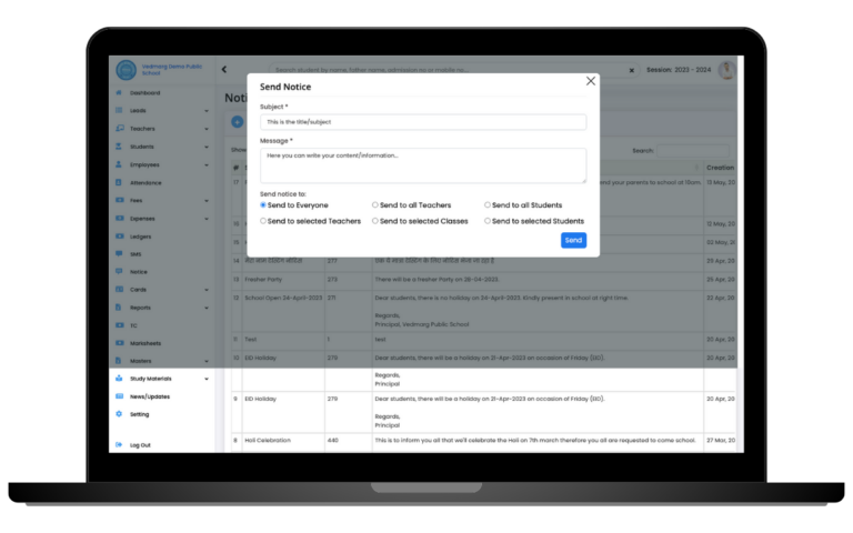 How To Send Notice via Vedmarg School ERP - Unlimited, Anytime.