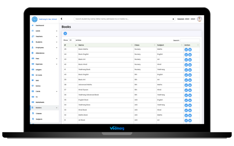 How to add Classes, Subjects and Books in Vedmarg School Management ...