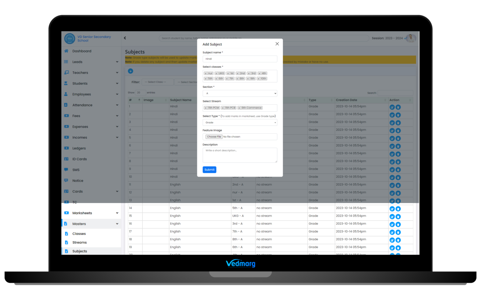 How to Create a CBSE Marksheet on Vedmarg School ERP Software?