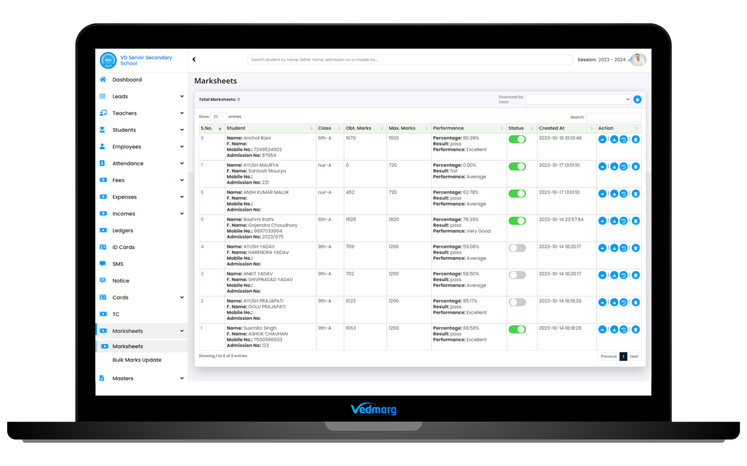 How to Create a CBSE Marksheet on Vedmarg School ERP Software?