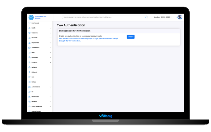 How to Enable 2FA (Two-Factor Authentication) in Vedmarg ERP