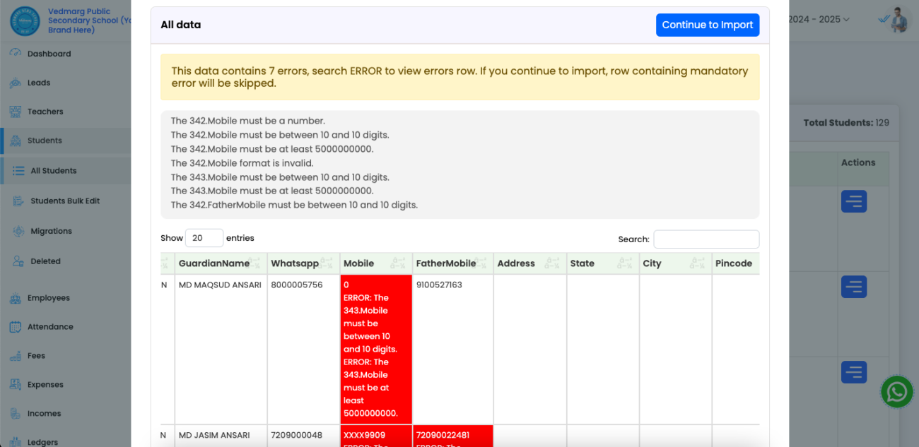Import Excel From Udise Plus Students Module to Vedmarg ERP