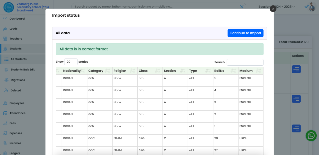 Import Excel From Udise Plus Students Module to Vedmarg ERP