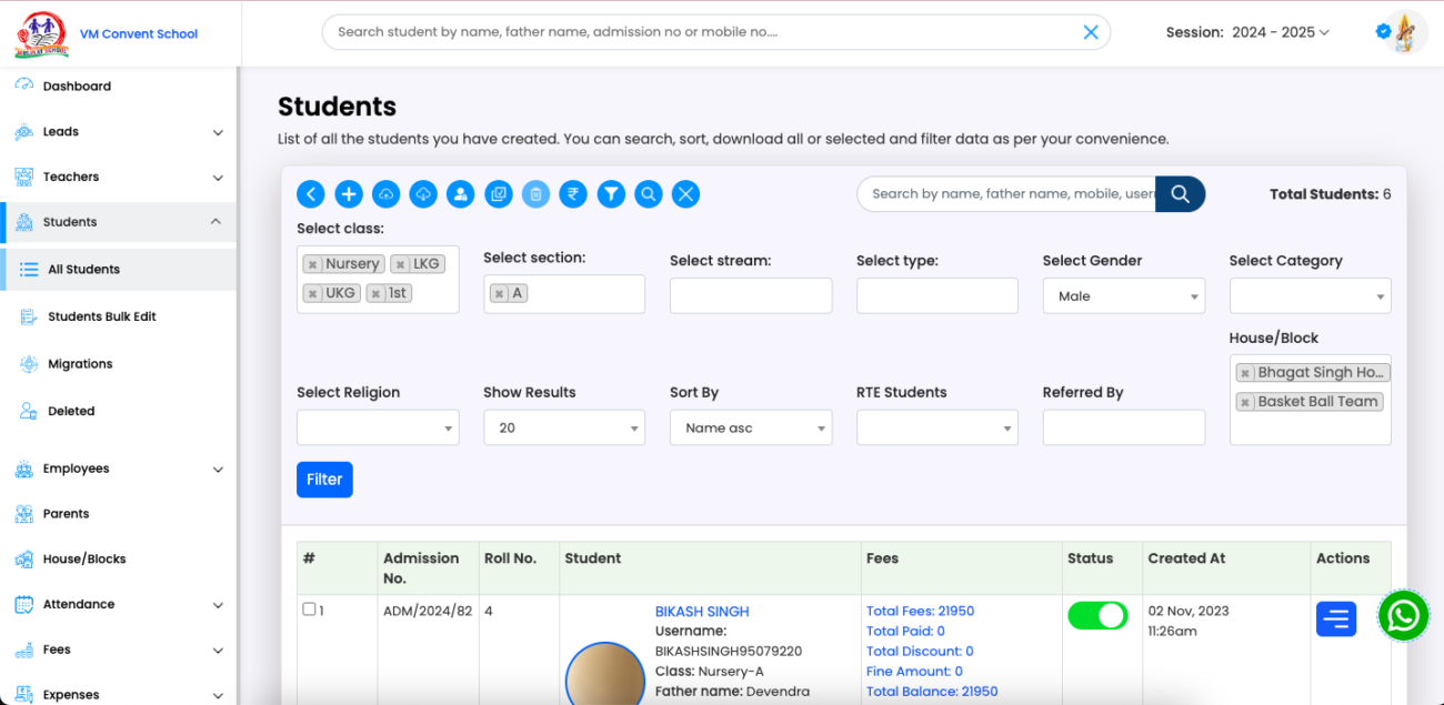 Houses / Block / Zone Management Module in Schools & Colleges